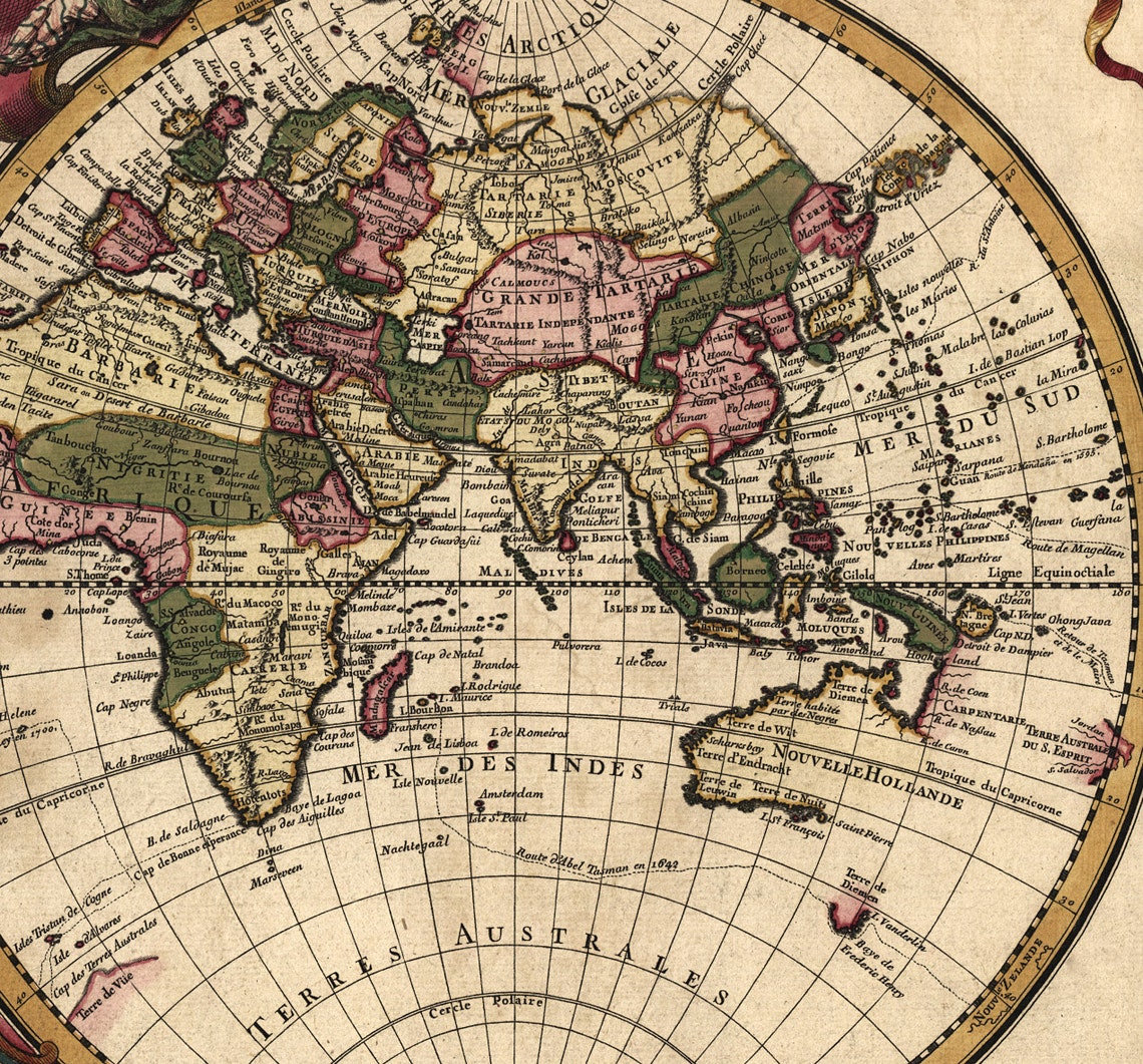 1720 French World Map Reprint Vintage Hemispheres World Map - Etsy