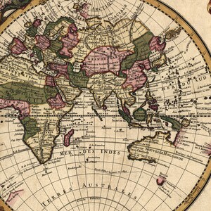 1720 French World Map Reprint, Vintage Hemispheres World Map Reprint 5 ...