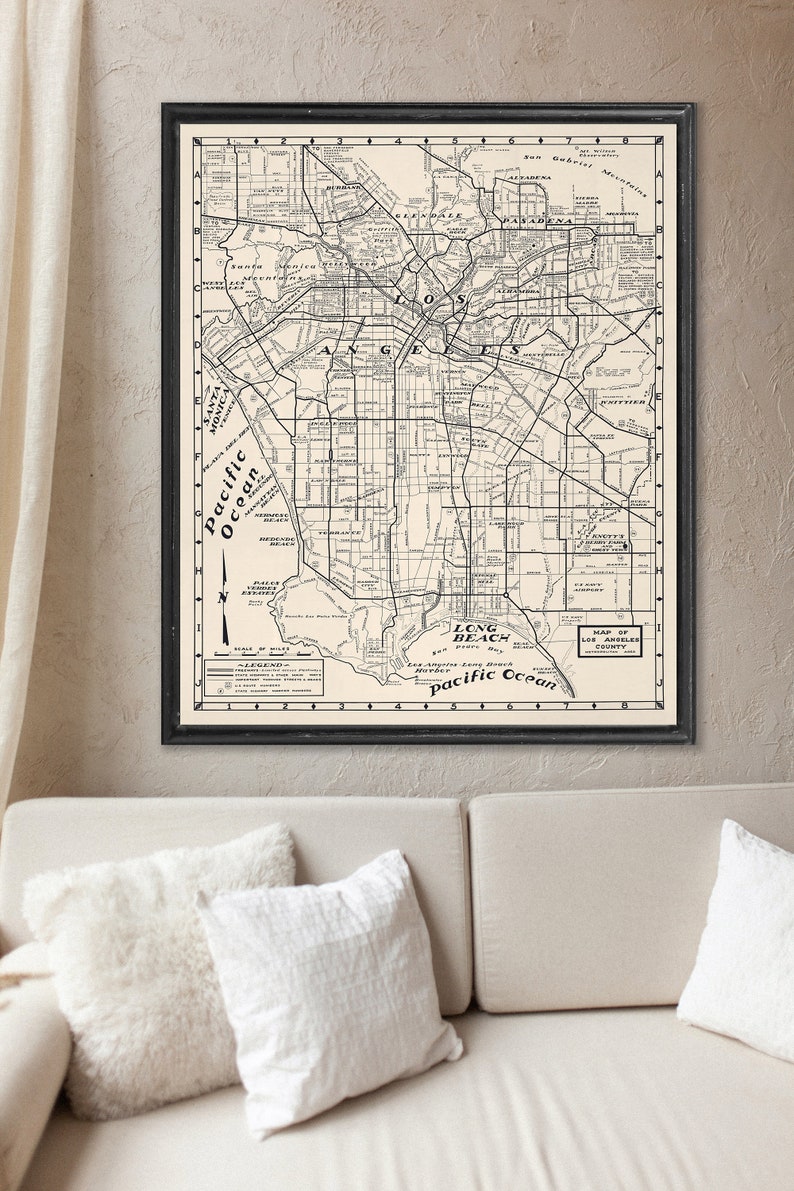 1940s Los Angeles Map Reprint Mid-century LA Map Reprint on - Etsy