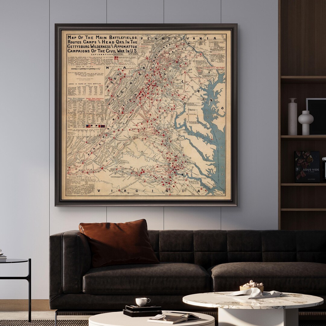 Battle of Gettysburg Map Reprint - Pennsylvania Map Decor - 4 Sizes up ...