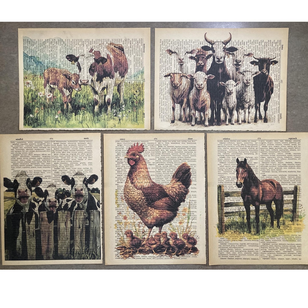 Farm Animal Themed Dictionary Print Set， Rustic Farmhouse Decor，country ...
