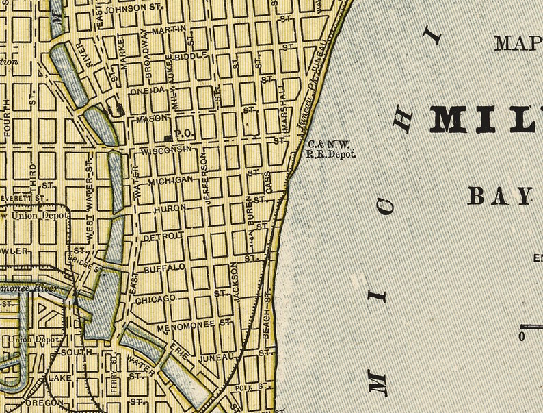 1887 Milwaukee Map Reprint - Vintage Milwaukee Reprint 4 Large/xl Sizes ...
