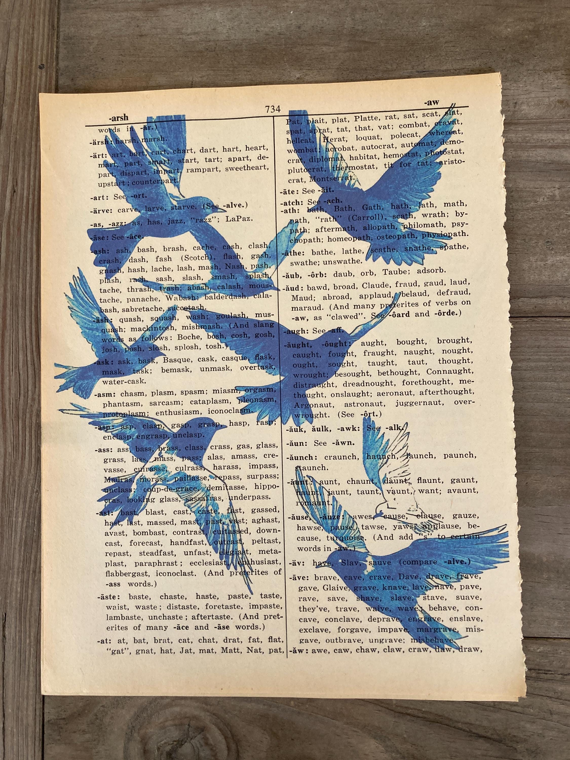 Blue Bird Themed Dictionary Prints - 4 Piece Set Watercolor Bird Print ...