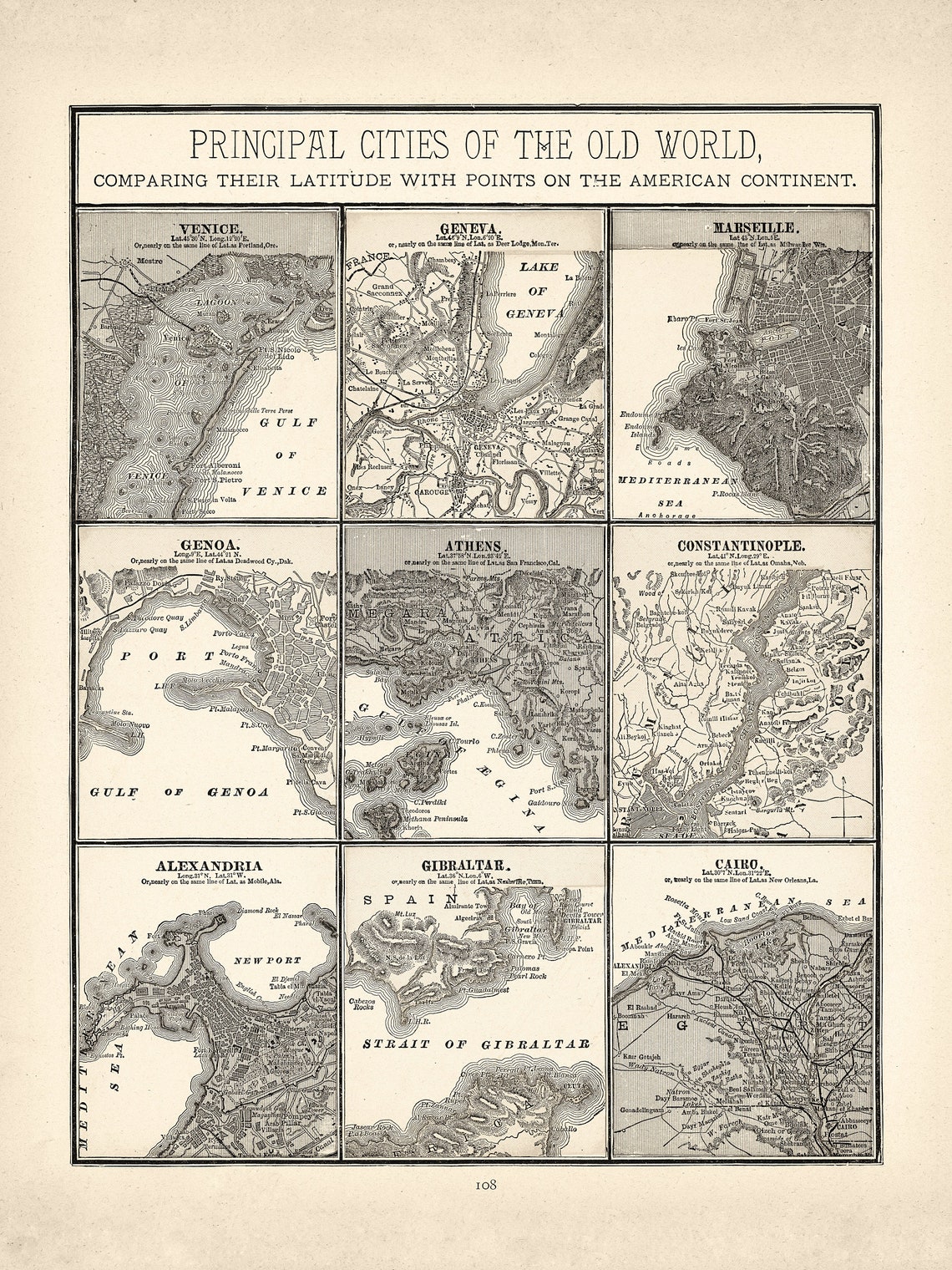 1887 Old World City Map Reprint Set- Victorian-era World Cities Map ...