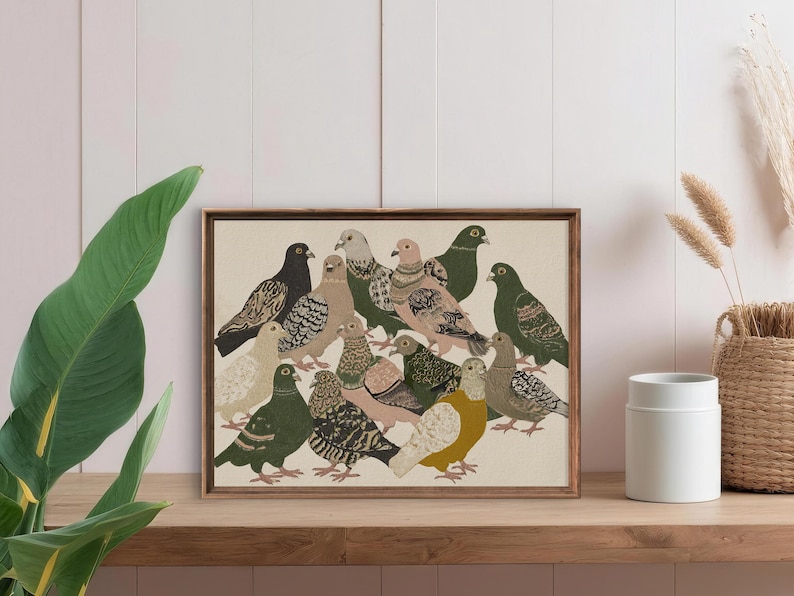 Pigeon Wall Art Print – Rustic Bird Poster, Farmhouse Animal Decor ...