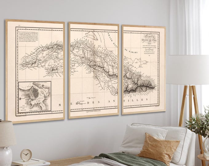 1820 Cuba Map Reprint, Vintage Cuba Nautical Chart - 3 Color Choices ...