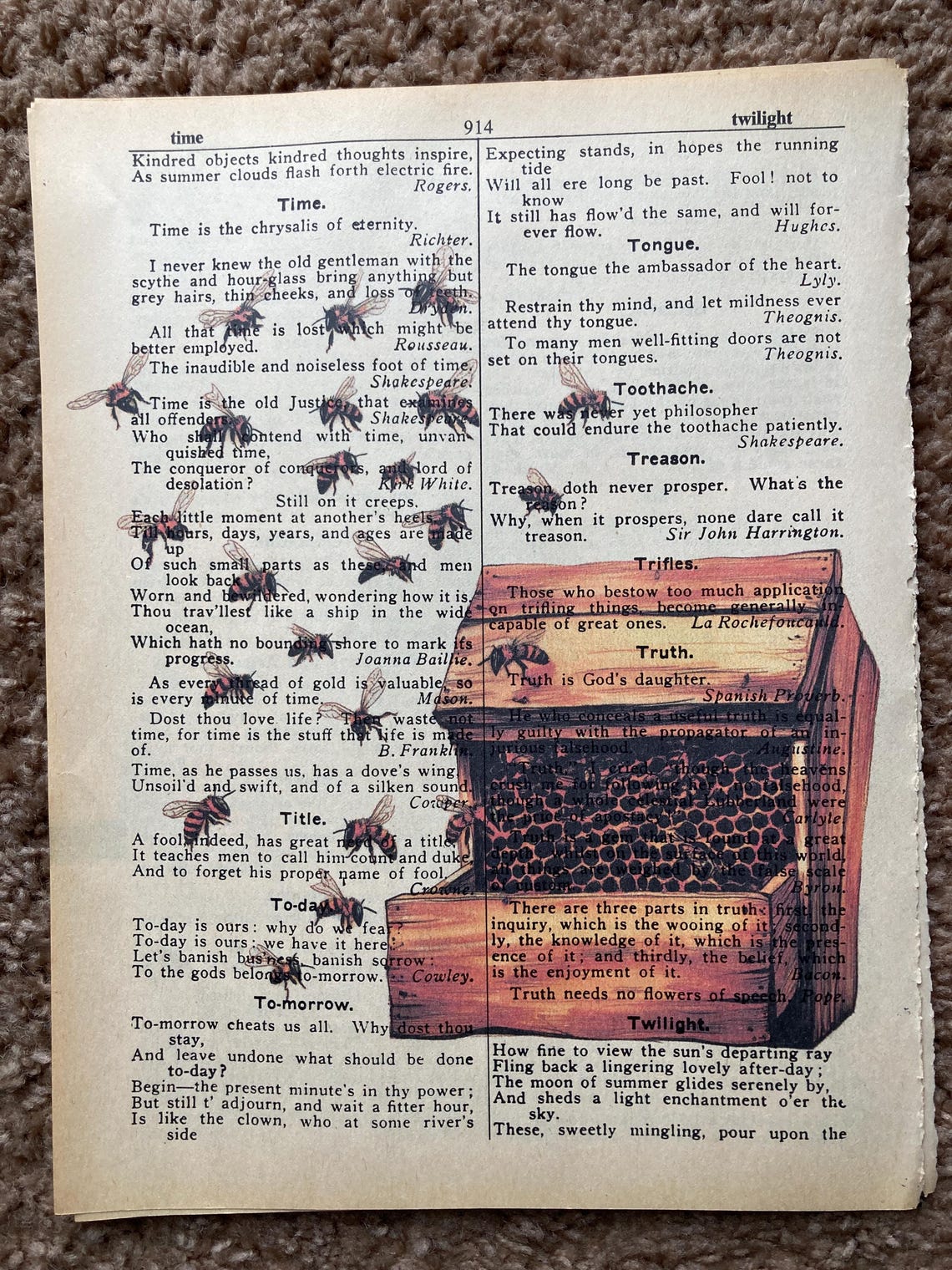 Bee Themed Dictionary Print Set - Bee & Beehive, - Rustic Honeybee ...