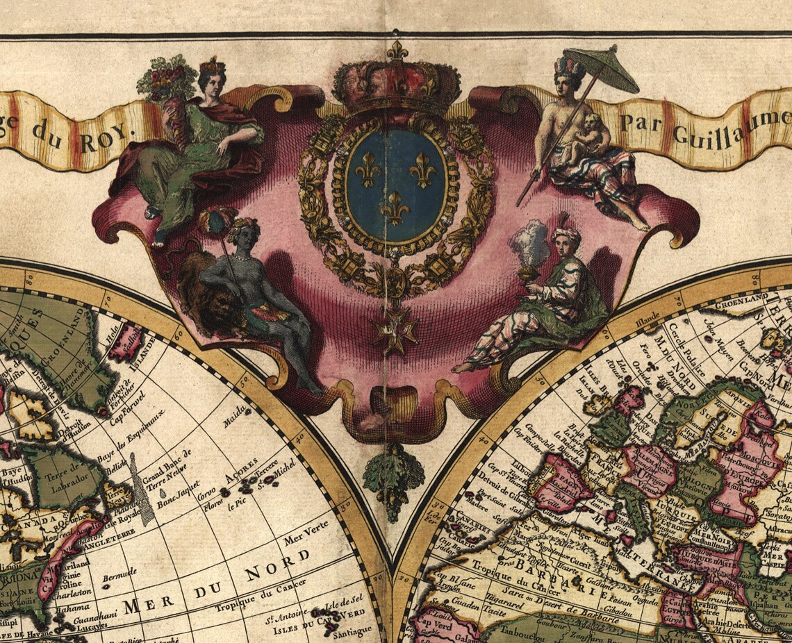 1720 French World Map Reprint Vintage Hemispheres World Map - Etsy