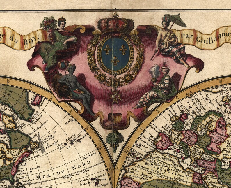 1720 French World Map Reprint Vintage Hemispheres World Map - Etsy