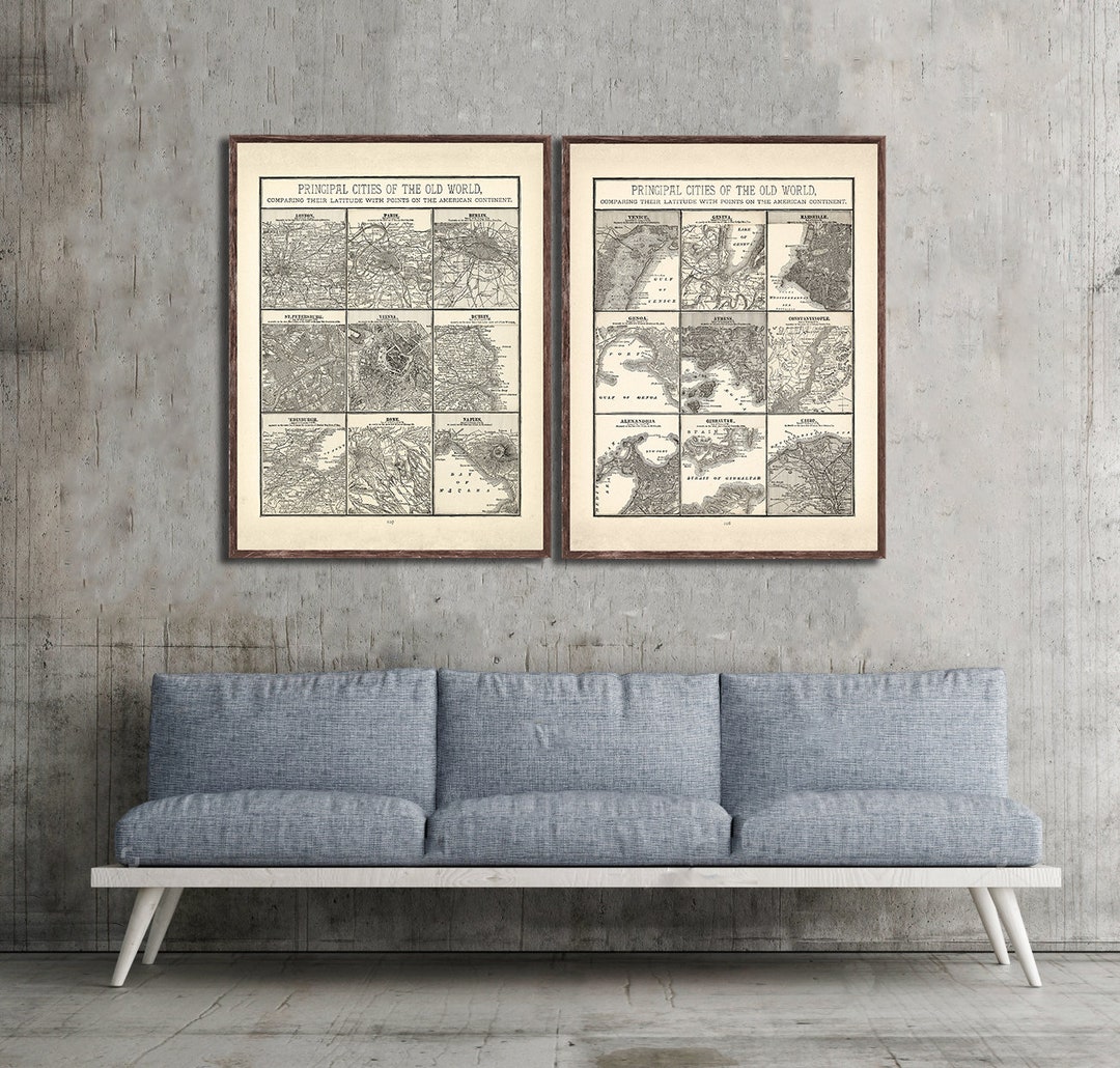 1887 Old World City Map Reprint Set- Victorian-era World Cities Map ...