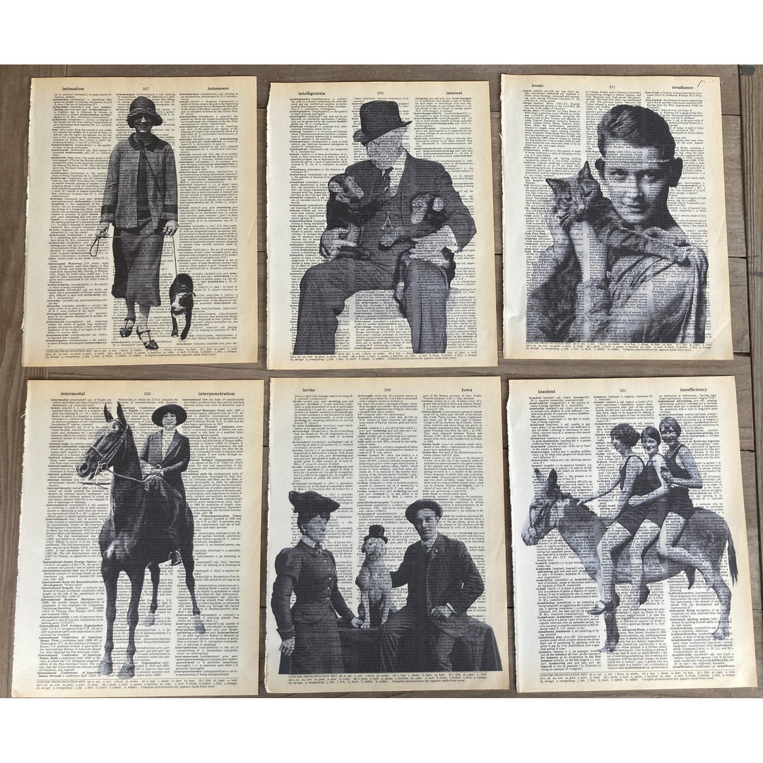Animals and People Themed Dictionary Print Set- 6-piece Set - Vintage ...