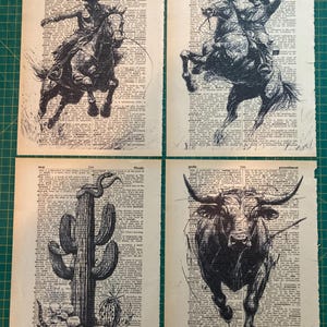 Cowboy Western Wall Themed Dictionary Print Set #1160 - Southwest Decor ...