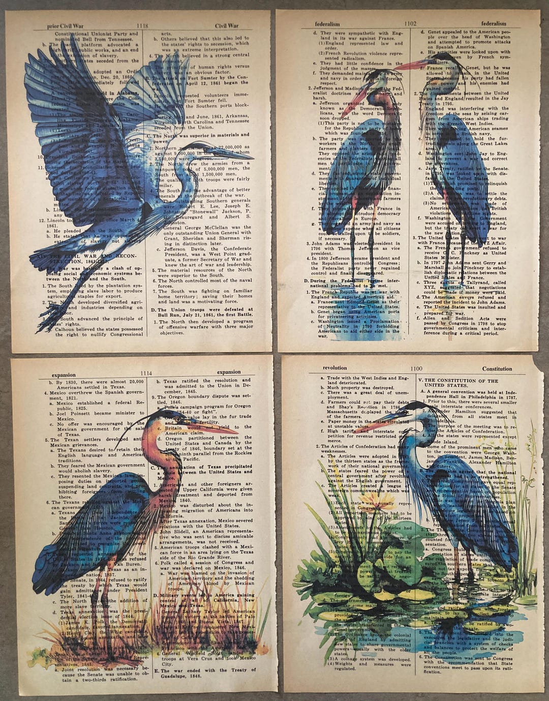 Heron Themed Dictionary Prints -4 Piece Set - Heron Book Print, Bird ...