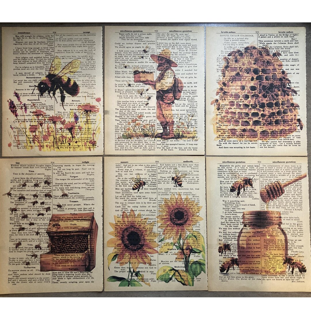 Bee Themed Dictionary Print Set - Bee & Beehive, - Rustic Honeybee ...