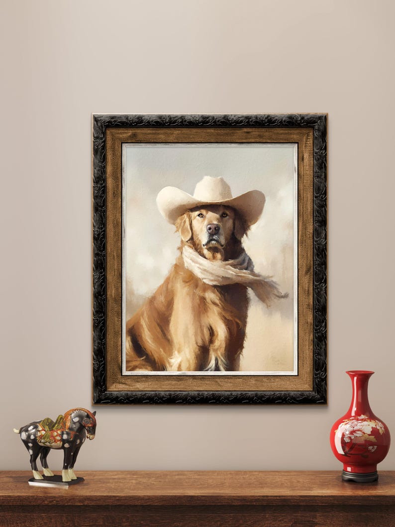 Dog Cowboy Art Print - Funny Animal Cowboy Decor - Digital Painting ...