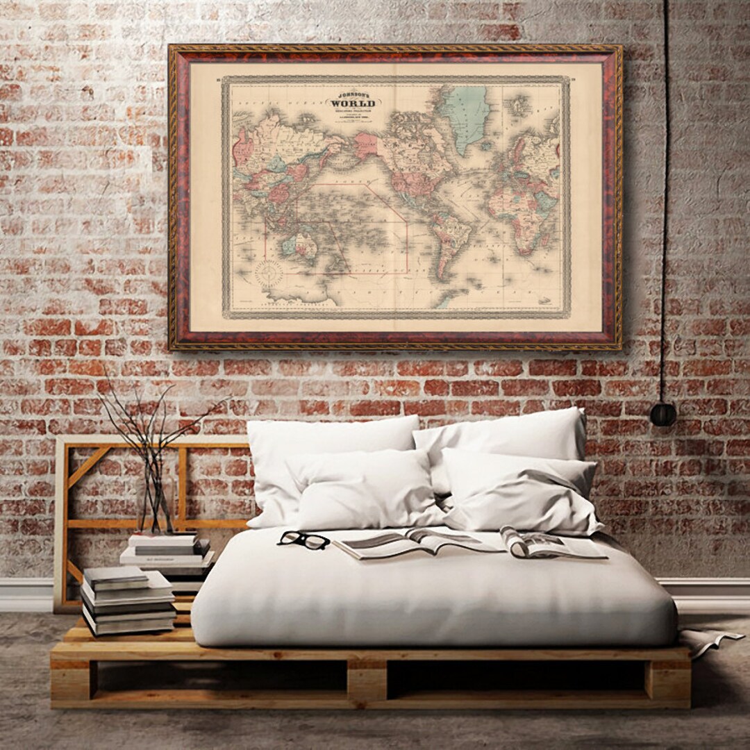 1870 World Map Reprint, Vintage 1870 Mercator's Projection Map Reprint ...