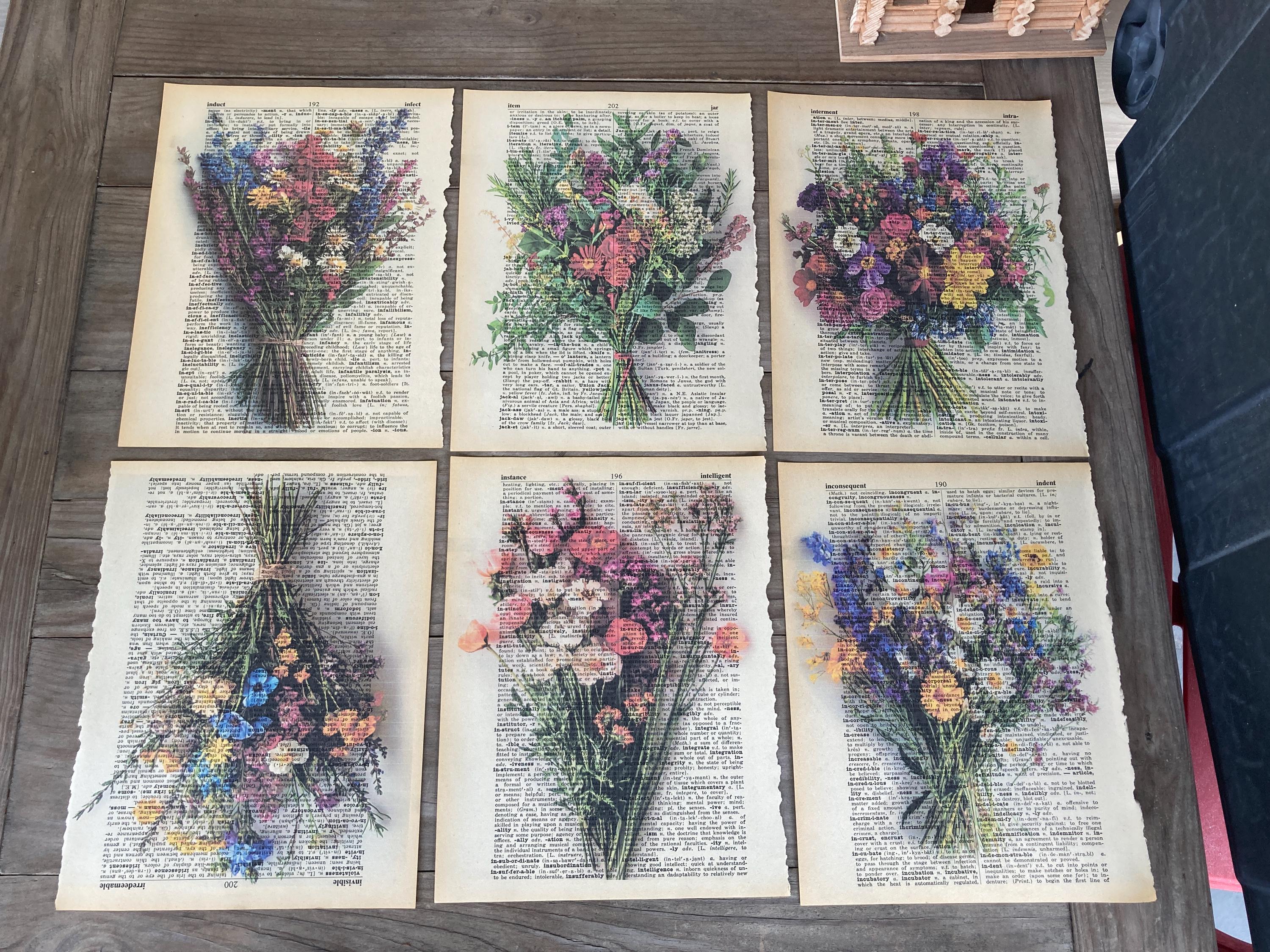 Wild Flowers Themed Dictionary Print Set #1110 - 6-piece Set Pressed ...
