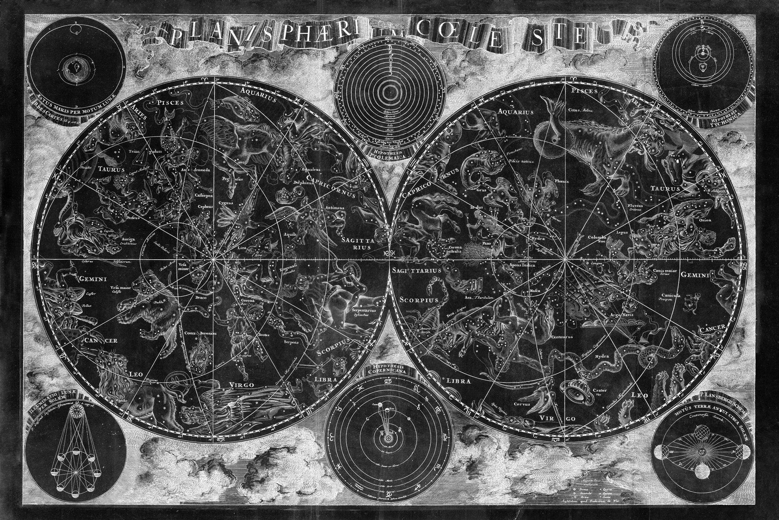 1850 Astronomy & Astrological Map, Victorian Astronomy Reprint -5 Large ...