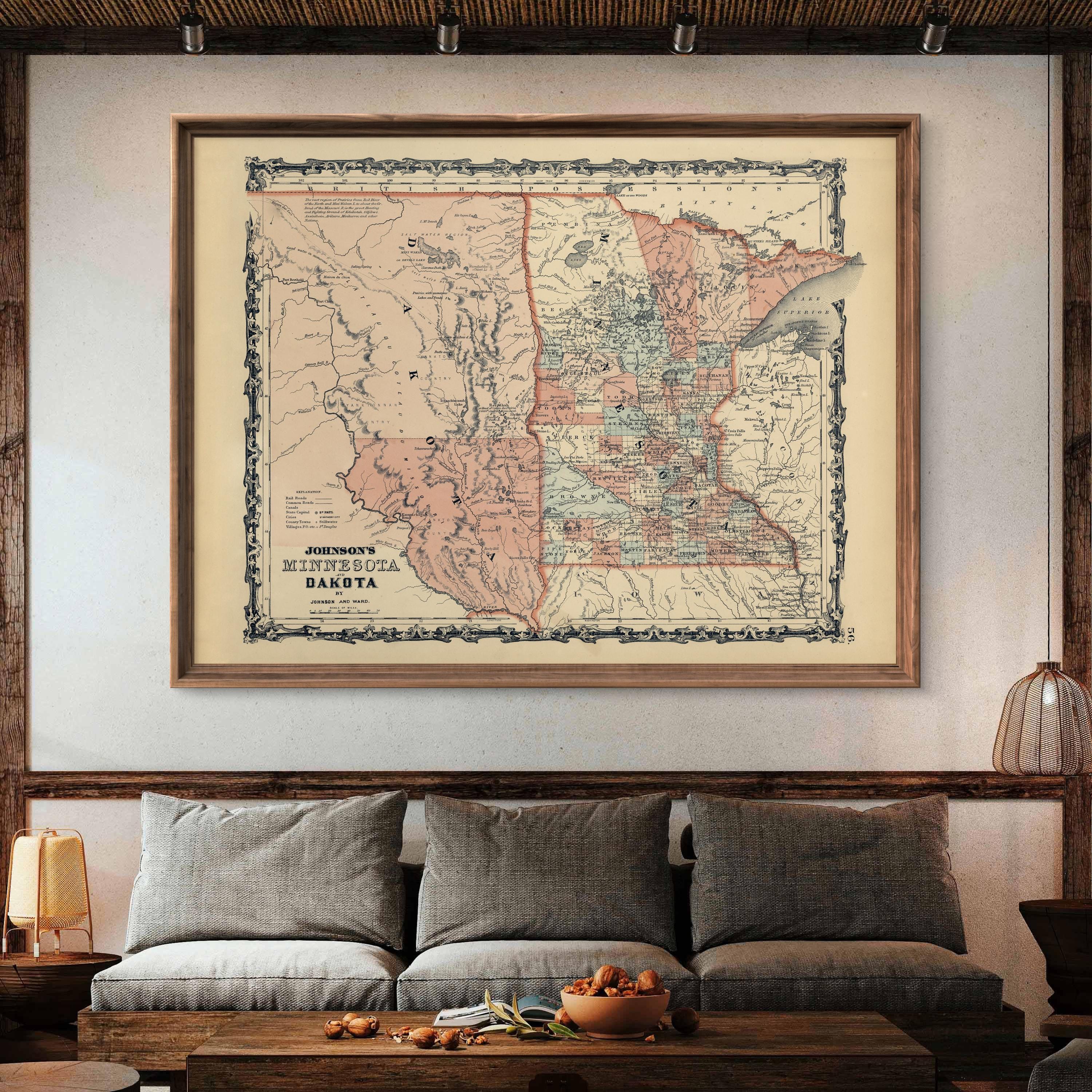 1862 Johnson's Map of Minnesota and Dakota Territory Map Reprint - 3 ...