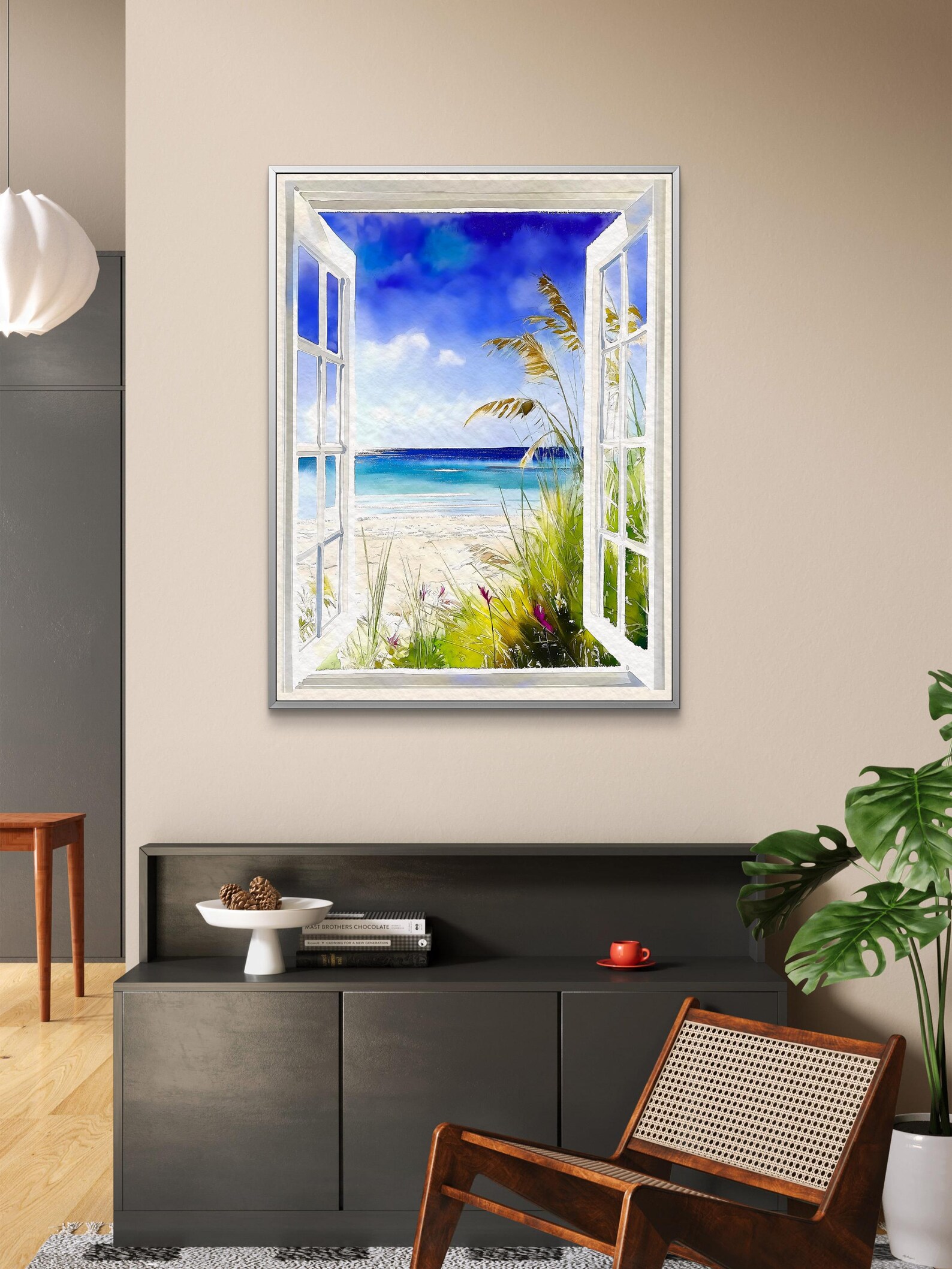 Watercolor Open Window View Print - Beach Art - View Through Window Art ...