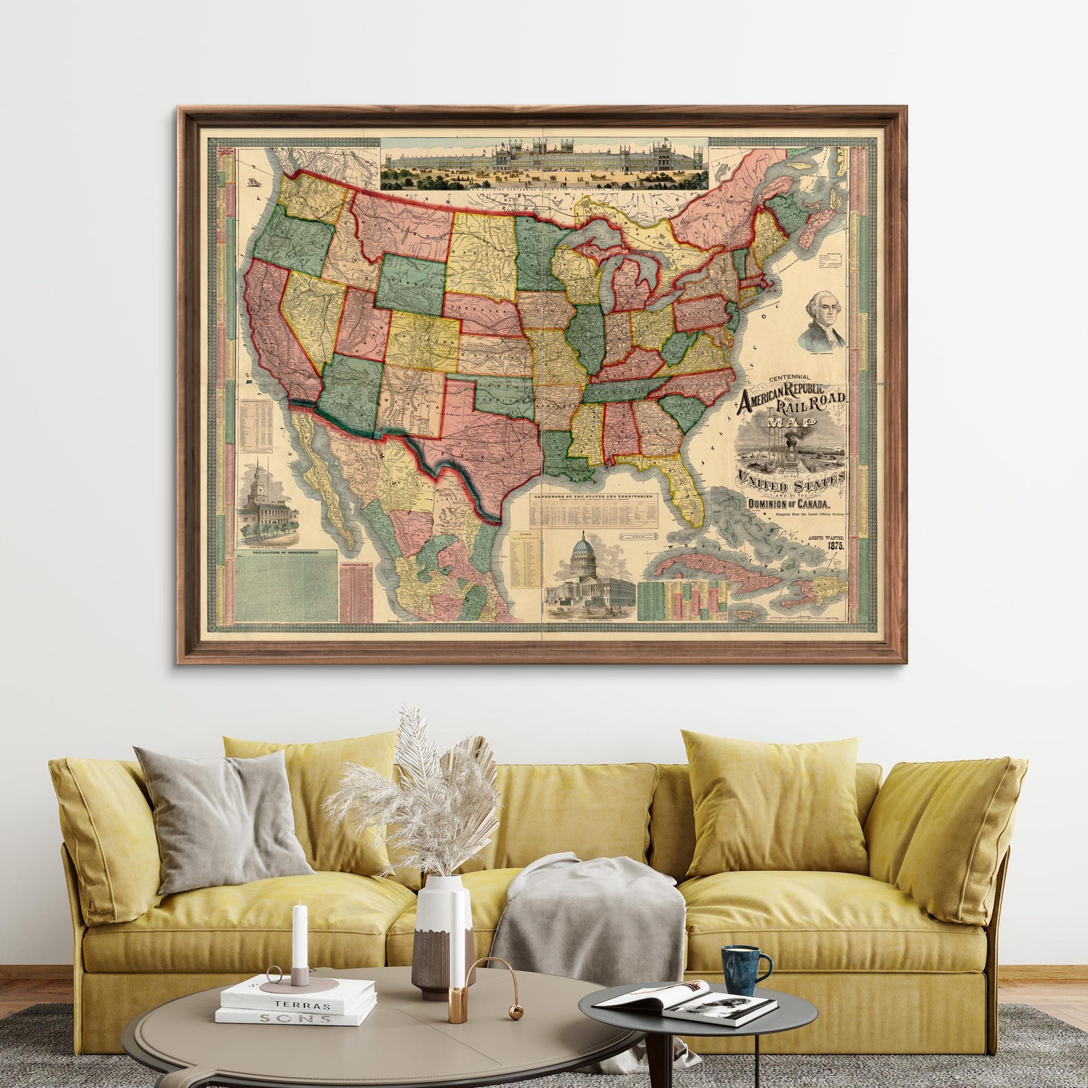 1875 US Railroad Map Reprint, Vintage USA Map Reprint - 4 Sizes up to ...