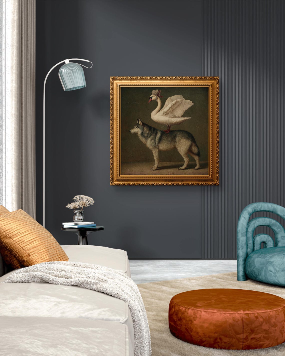 Swan and Wolf Vintage-style Fantasy Art Print – Elegant Surreal Animal ...