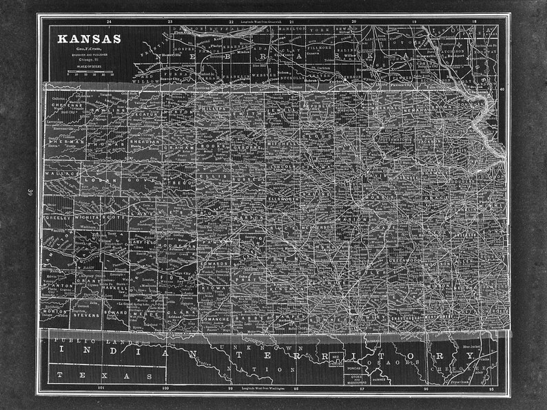 1887 Kansas Map Reprint Vintage Cram's Kansas State Map | Etsy