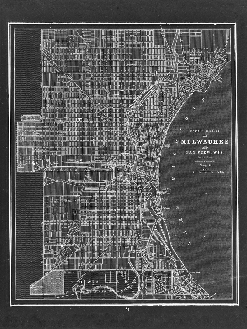 1887 Milwaukee Map Reprint - Vintage Milwaukee Reprint 4 Large/xl Sizes ...