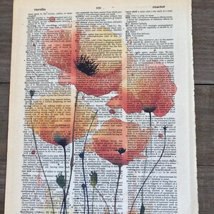 Poppy Flowers Themed Dictionary Prints, 4-piece Set ,poppies Dictionary ...