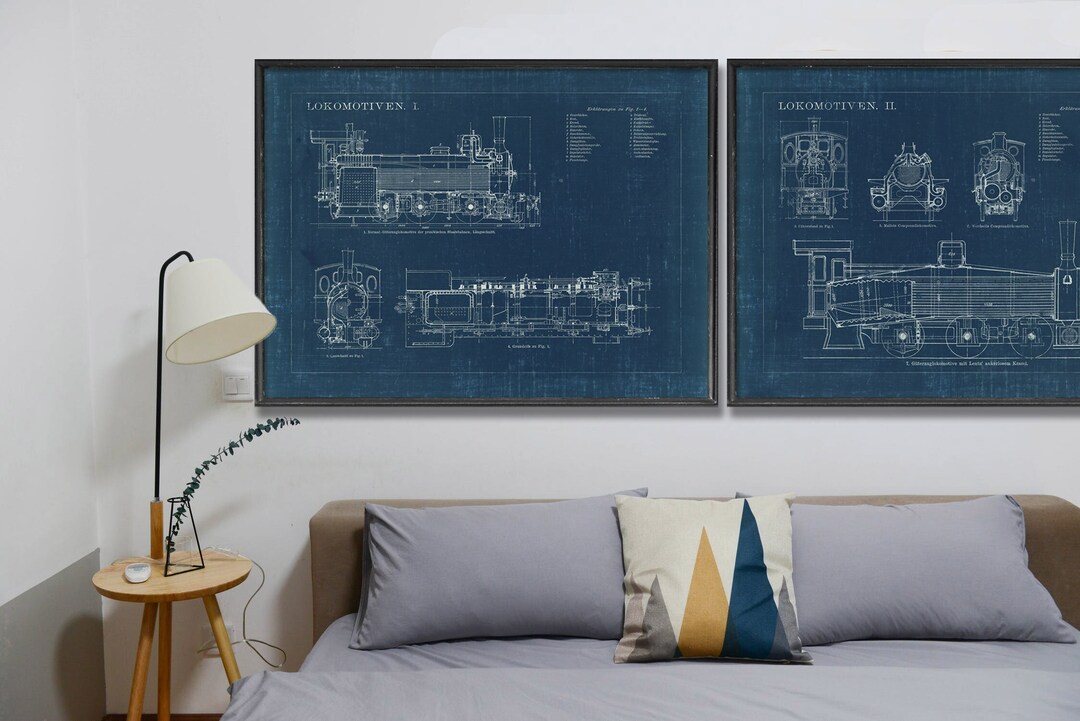 Vintage Grungy Train Blueprint Set Reprint, on Fine Art Paper - Kid ...