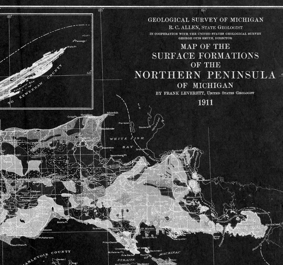 1911 Upper Peninsula Michigan Map Reprint - Vintage Geological Map ...