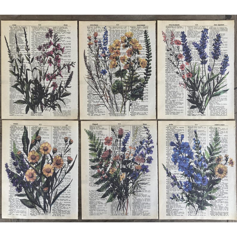 Wild Flowers Themed Dictionary Print Set - Floral Dictionary Art ...