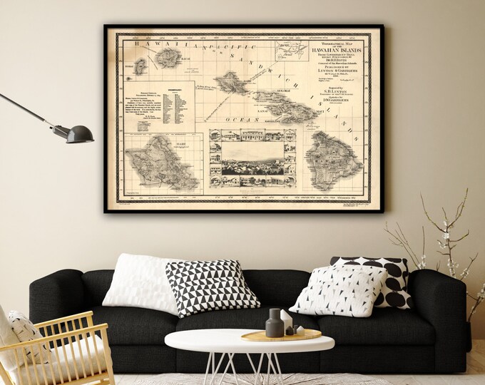 Hawaii Map Watercolor Illustration HI Hawaiian Islands Hawaii Map Art ...