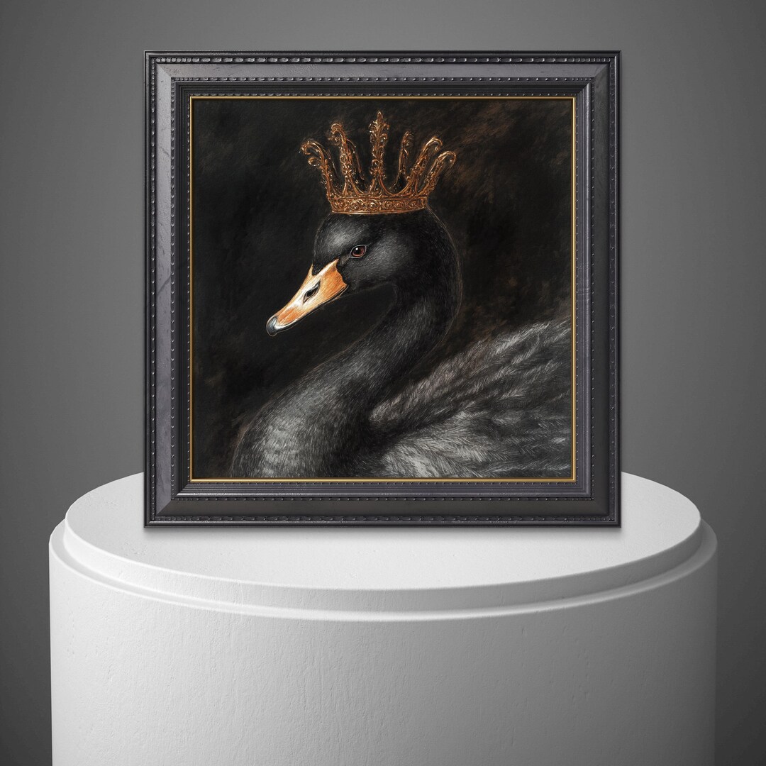 Black Swan Artwork, Swan Crown Poster, Royal Bird Wall Art, Elegant ...
