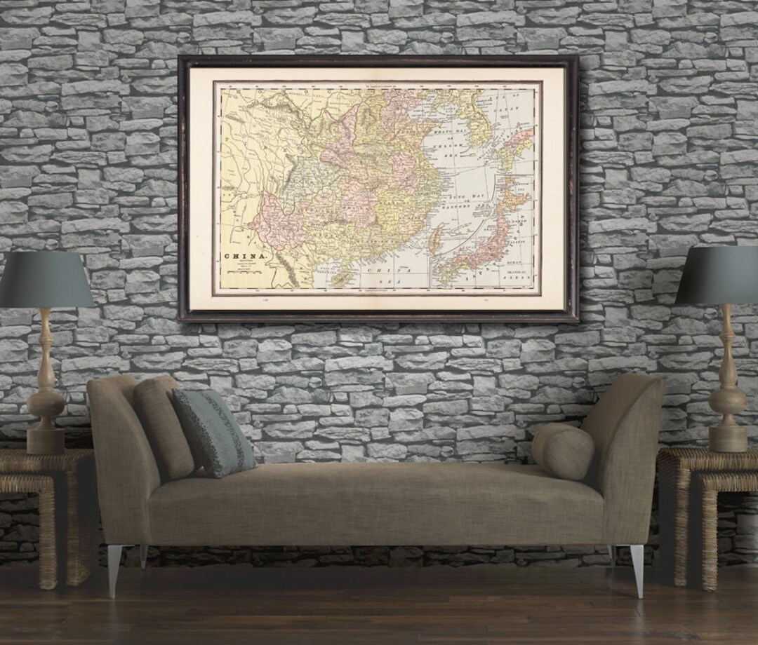 1887 China Map Reprint, Vintage Cram's China Map Reprint, 4 Large Sizes ...