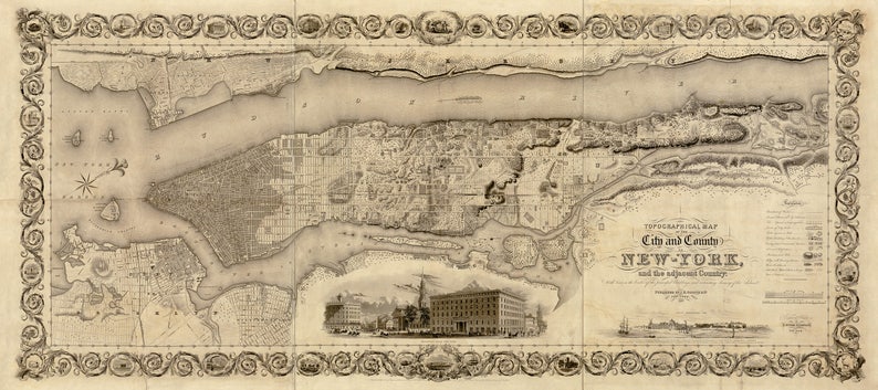 1836 Map of Manhattan Reprint New York City Colton Map - Etsy
