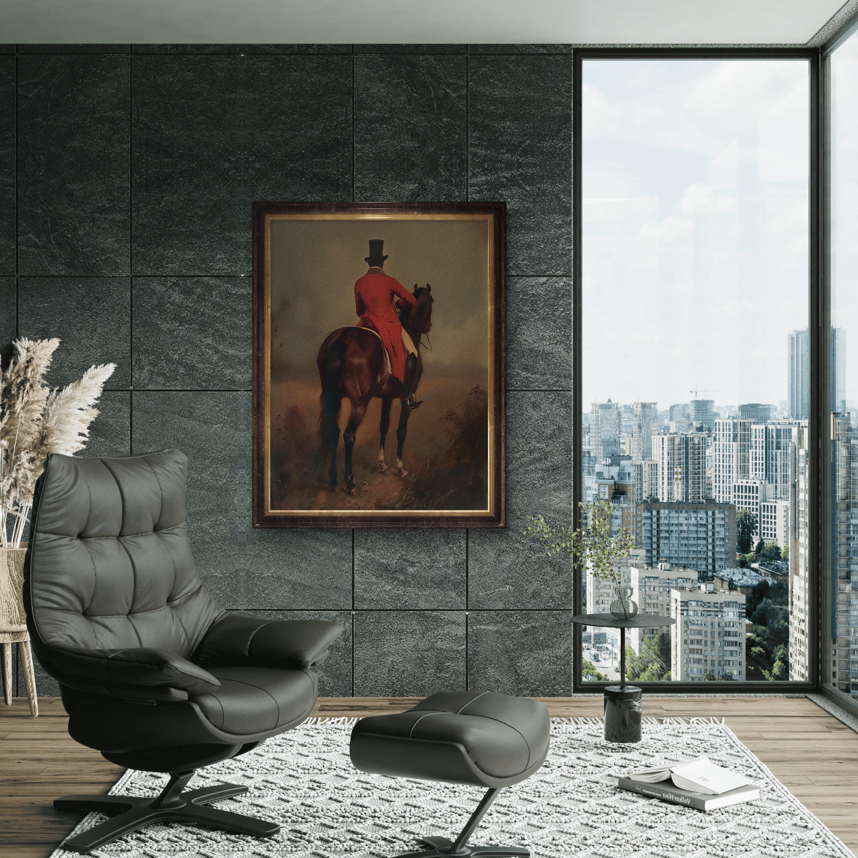 Vintage-style Fox Hunt Rider Oil Painting-style Digital Print ...