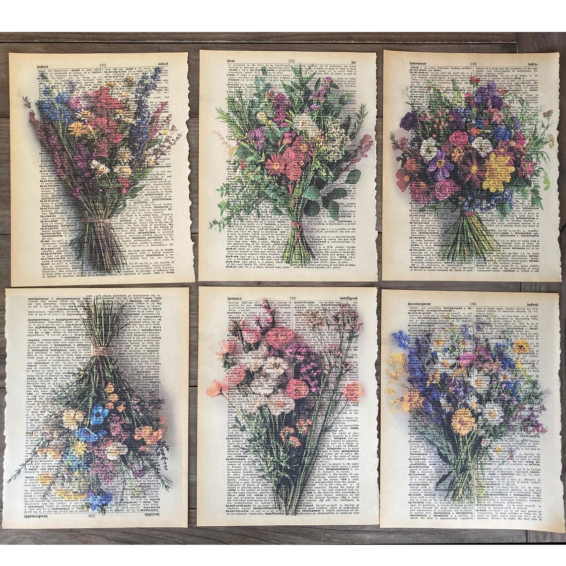 Wild Flowers Themed Dictionary Print Set #1110 - 6-piece Set Pressed ...