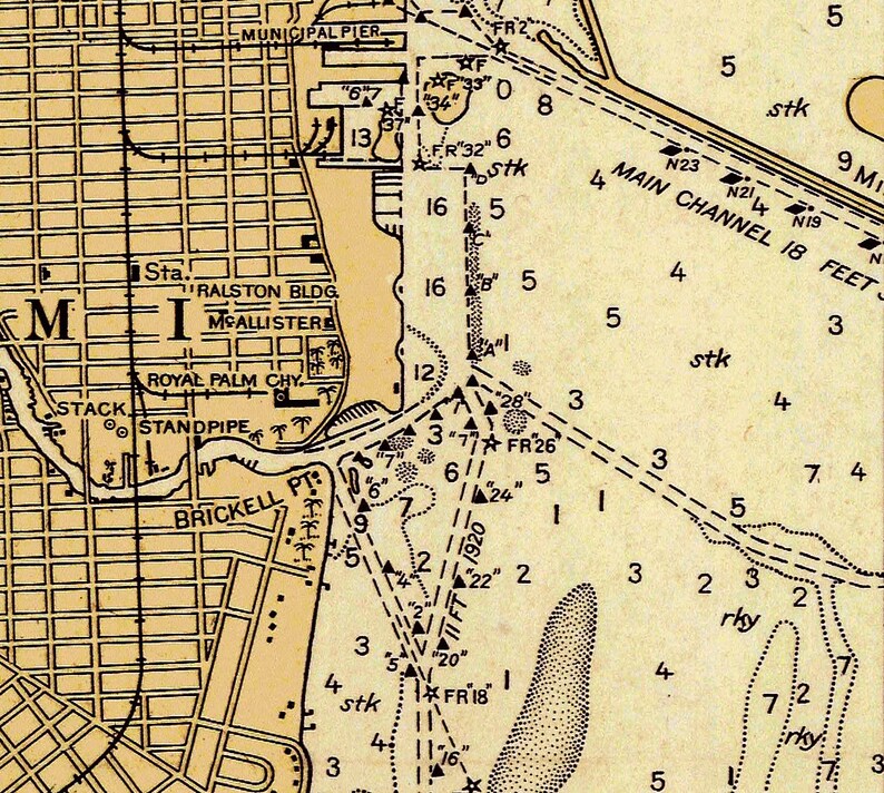 1927 Miami Harbor Map Vintage Miami Nautical Map/chart | Etsy