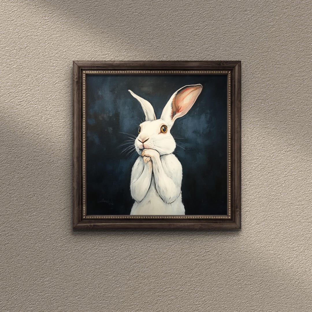 White Rabbit Painting- Whimsical Bunny Art - Cute Animal Wall Decor ...