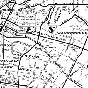 1940s Los Angeles Map Reprint - Mid-century LA Map Reprint on Fine Art ...