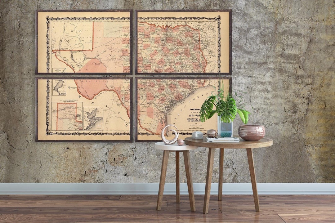 Map of Texas 1862 Reprint, Lone Star State Map Decor/gift - 7 up to ...