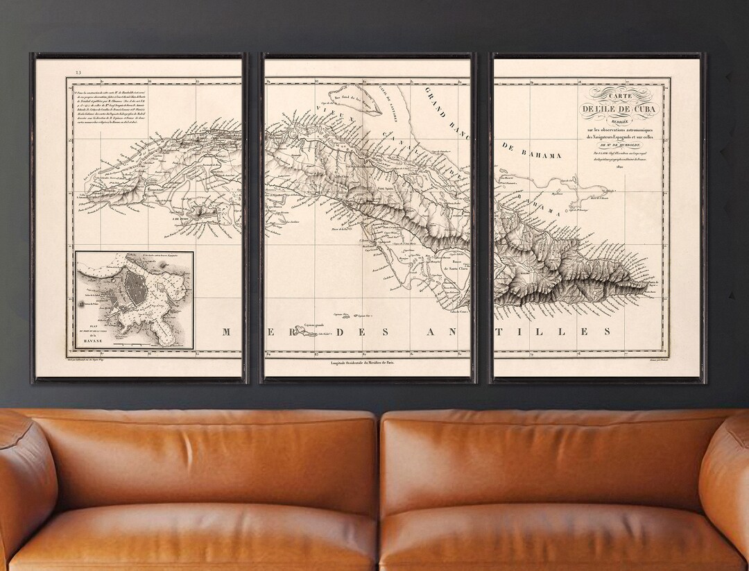1820 Cuba Map Reprint, Vintage Cuba Nautical Chart 3 Color Choices & 4 ...