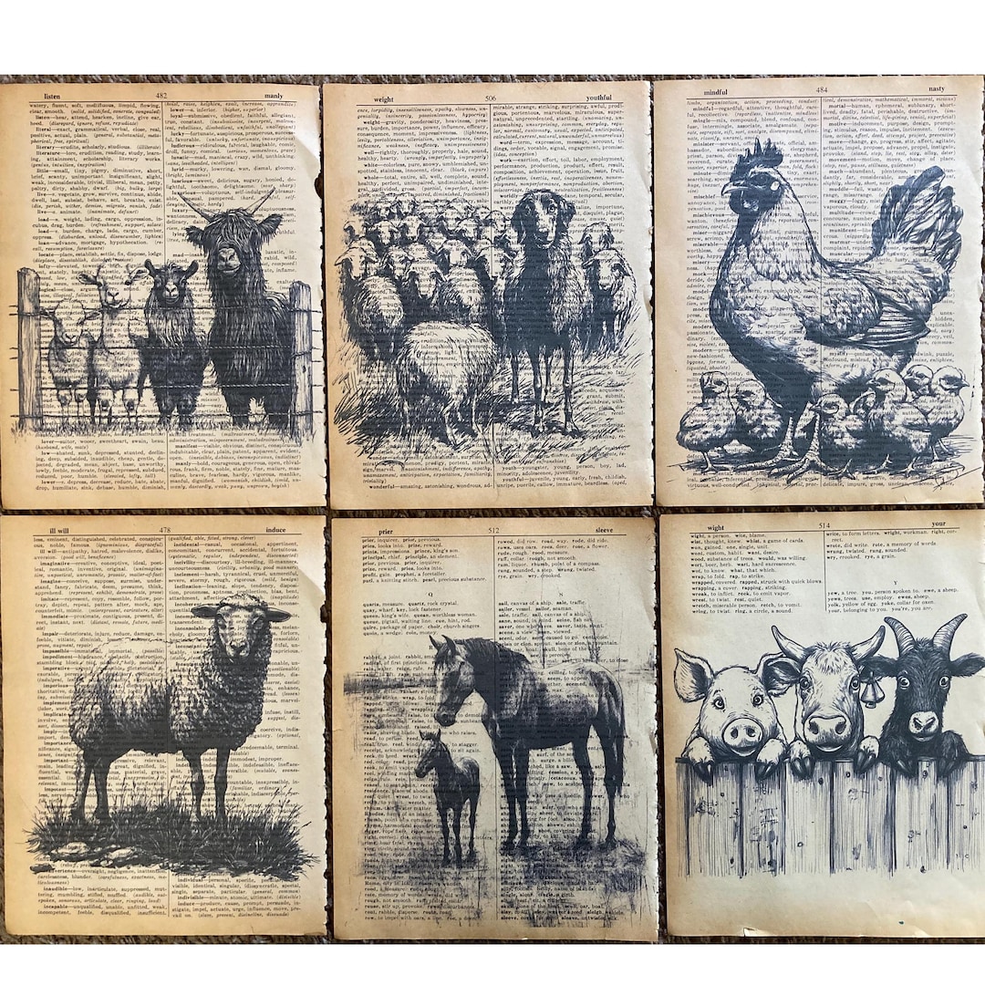 Farm Animal Themed Dictionary Print Set， Rustic Farmhouse Decor, Farm ...