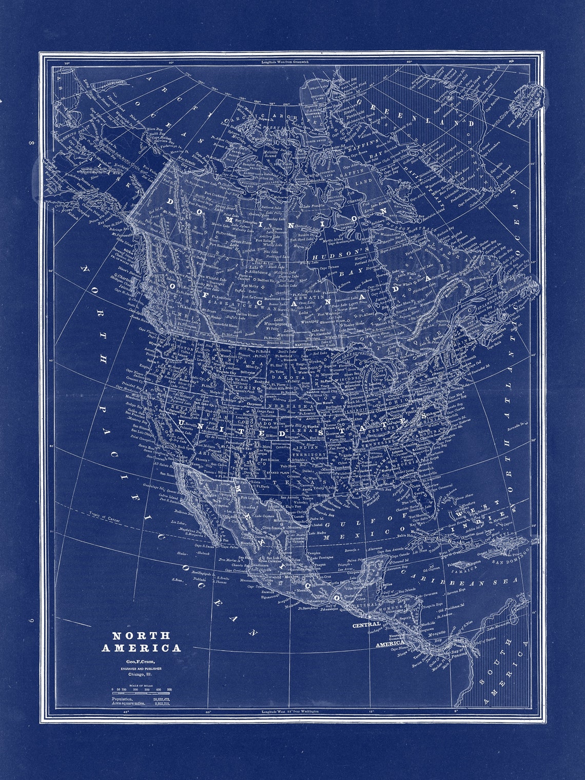 1887 North America Map Reprint Vintage North America Map - Etsy
