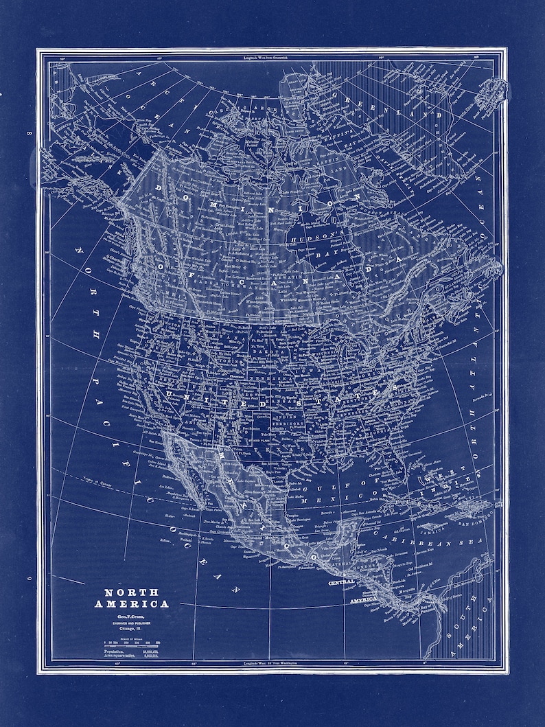 1887 North America Map Reprint - Vintage North America Map Reprint 4 ...