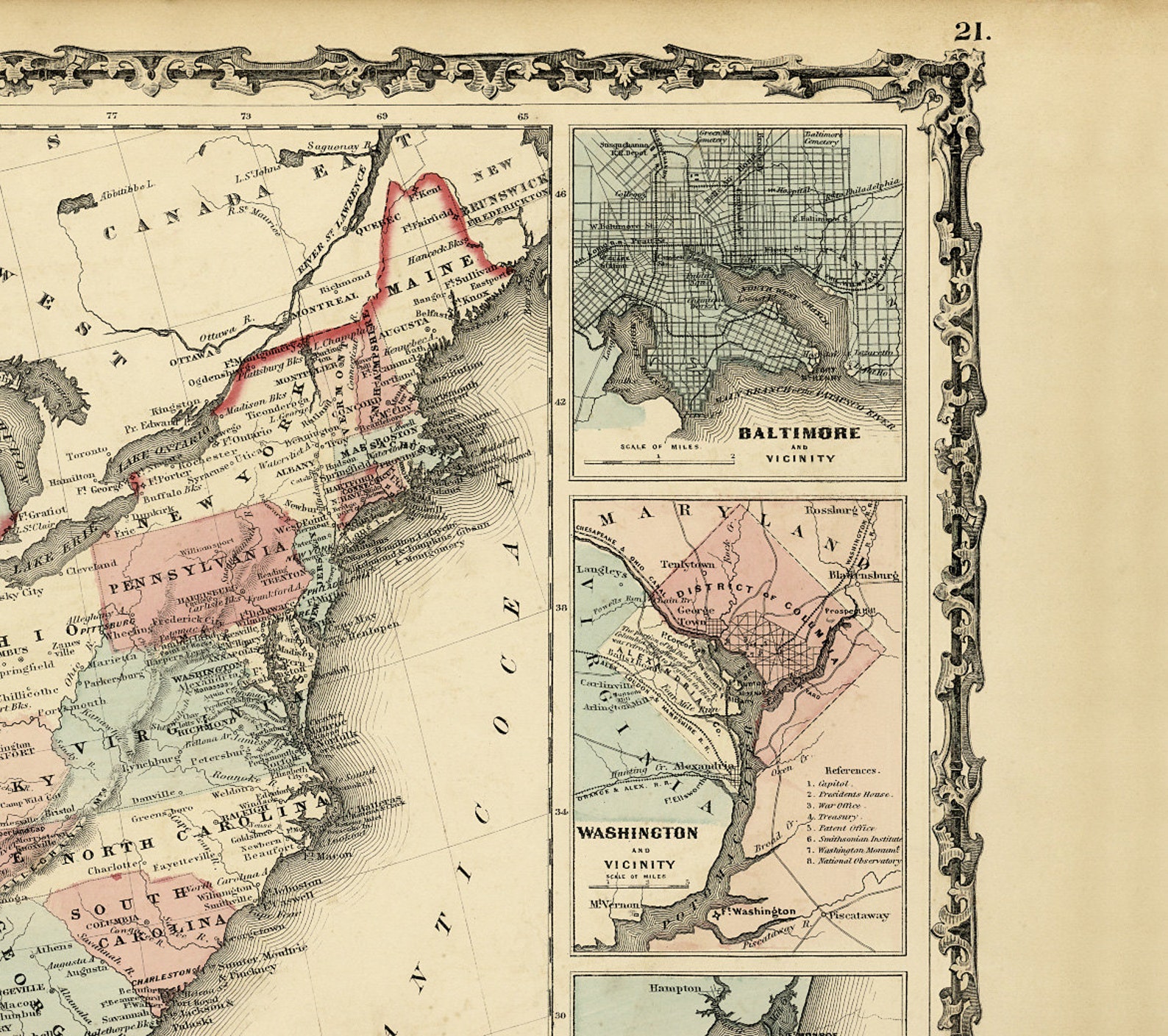 1862 Johnson's New Military Map of the United States, Vintage USA Civil ...