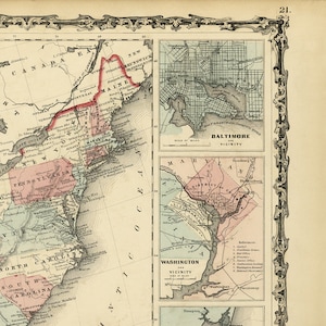 1862 Johnson's New Military Map of the United States, Vintage USA Civil ...