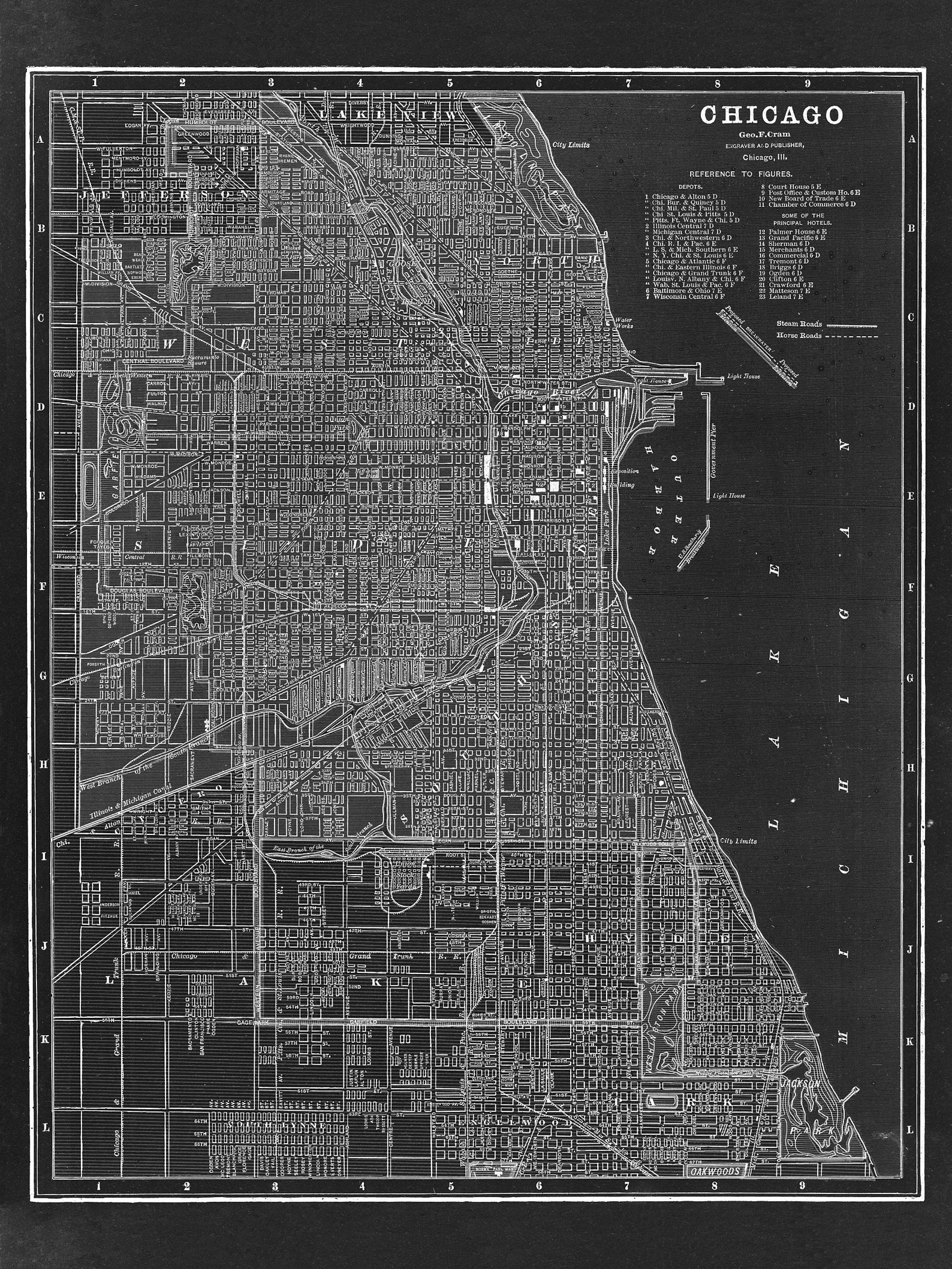 1887 Chicago Map Reprint Vintage Chicago Reprint 4 Large/xl - Etsy