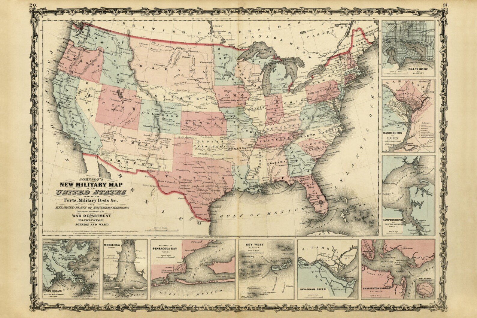 1862 Johnson's New Military Map of the United States - Etsy